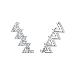 EleQueen 925 Sterling Silver Cubic Zirconia Lightning Bolt Zig Zag Ear Crawlers Sweep Cuff Bridal Hook Earrings 1 Pair