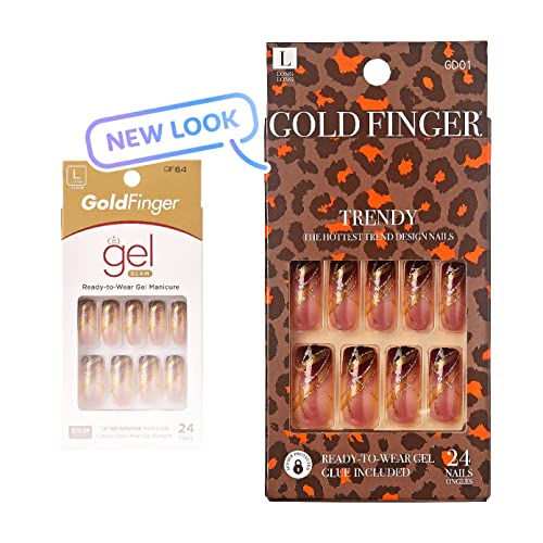 Gold Finger False Nails Gel Glam Full Cover Nails, Long Length