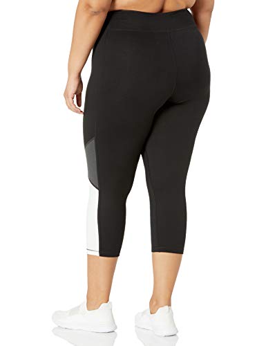 JUST MY SIZE womens Active Pieced Stretch Capri Pants, Black/Granite Heather/White, 3X US