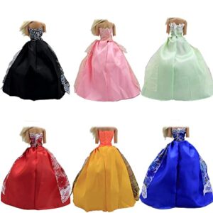 BJDBUS 5 Pcs Handmade Wedding Party Dress Lace Gown for 11.5 Inch Girl Doll Clothes Accessories Random Set