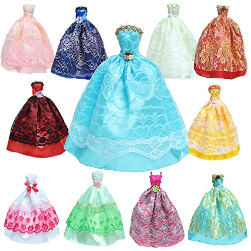 BJDBUS 5 Pcs Handmade Wedding Party Dress Lace Gown for 11.5 Inch Girl Doll Clothes Accessories Random Set