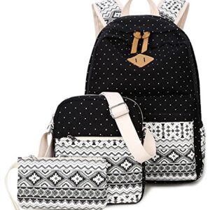 Goldwheat Canvas Print Backpack Cute Teen Backpacks for Girls School Bag with Lunch Bag