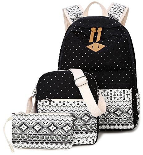 Goldwheat Canvas Print Backpack Cute Teen Backpacks for Girls School Bag with Lunch Bag