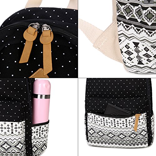 Goldwheat Canvas Print Backpack Cute Teen Backpacks for Girls School Bag with Lunch Bag