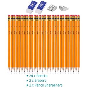 Mr. Pen- Pencils with Sharpener and Eraser, 24 Pencils, 2 Metal Pencil Sharpeners, 2 Erasers, Pencils and Sharpener, Pencil and Sharpener Set, School Supplies, Pencil with Sharpener, Erasers for Kids