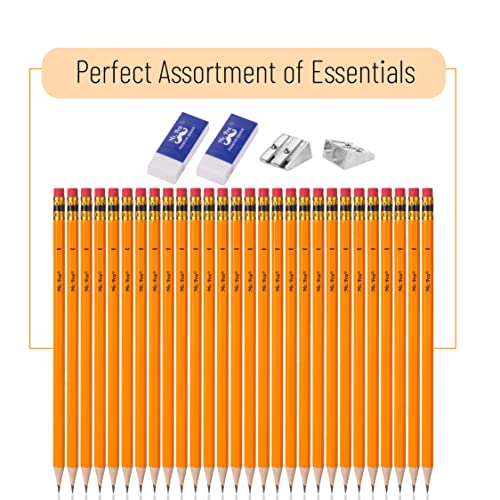 Mr. Pen- Pencils with Sharpener and Eraser, 24 Pencils, 2 Metal Pencil Sharpeners, 2 Erasers, Pencils and Sharpener, Pencil and Sharpener Set, School Supplies, Pencil with Sharpener, Erasers for Kids