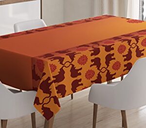 Ambesonne Ethnic Tablecloth, Safari Animal Elephant with Details Ombre Art, Dining Room Kitchen Rectangular Table Cover, 60" X 84", Burgundy Orange