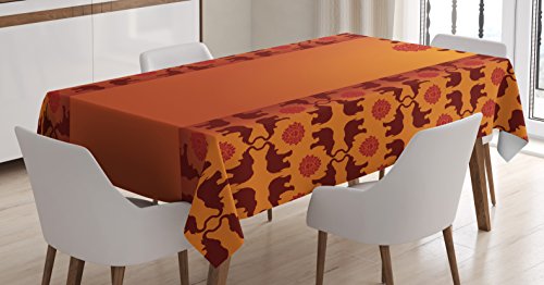 Ambesonne Ethnic Tablecloth, Safari Animal Elephant with Details Ombre Art, Dining Room Kitchen Rectangular Table Cover, 60" X 84", Burgundy Orange