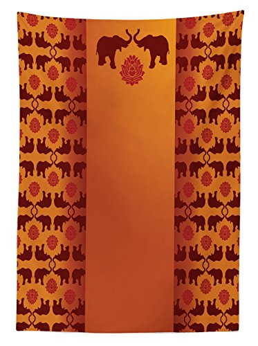 Ambesonne Ethnic Tablecloth, Safari Animal Elephant with Details Ombre Art, Dining Room Kitchen Rectangular Table Cover, 60" X 84", Burgundy Orange