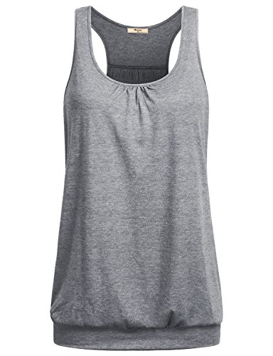 Miusey Workout Clothes Womens Round Neck Sleeveless Relaxed Yoga Racerback Flowy Loose Fit Cotton Summer Ribbed Shirts Yoga Tank Tops XXL Gray