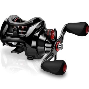 piscifun torrent baitcaster fishing reel, 18lb carbon fiber drag, magnetic braking system baitcasting reel, 7.1:1 gear ratio innovative low profile casting reel, left handed