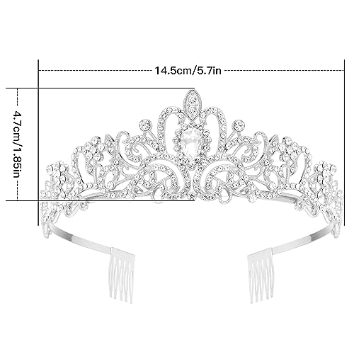 Makone Crystal Queen Crowns and Tiaras with Comb Headband for Women and Girls, Princess Crowns Hair Accessories for Wedding Birthday Halloween Costume Cosplay (01 Silver)