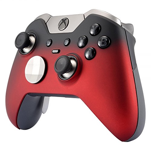 eXtremeRate Red Shadow Soft Touch Replacement Faceplate Front Shell for Xbox One Elite Controller Model 1698 with Thumbstick Accent Rings - Controller NOT Included