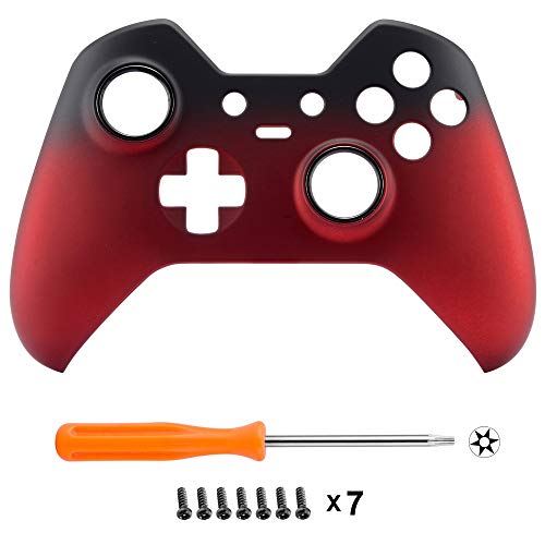 eXtremeRate Red Shadow Soft Touch Replacement Faceplate Front Shell for Xbox One Elite Controller Model 1698 with Thumbstick Accent Rings - Controller NOT Included