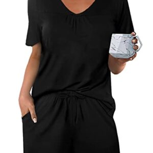 Avidlove Women's Shorts Pajama Set 2 Piece Lounge Set Women Short Sleeve Sleepwear Nightwear Pjs S-XXL Black