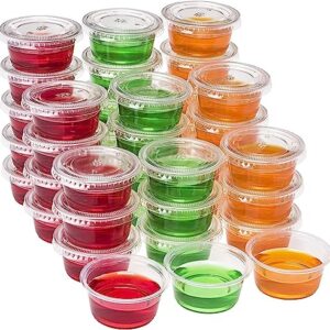 Mr. Miracle Plastic Portion Cups with Lids (250 Count) - 2OZ Translucent Jello Cups, Great for Condiments, Salad Dressings, Souffle, On-the-Go Snacks – Durable, Reusable, Disposable - Made in USA