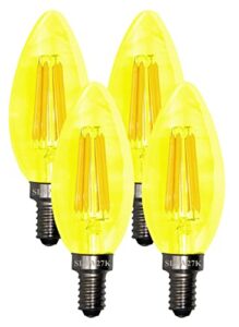 sleeklighting 5 watt e12 led filament candelabra yellow light bulb, (60w incandescent replacement) chandelier torpedo tip, clear glass cover e12 base 4 pack