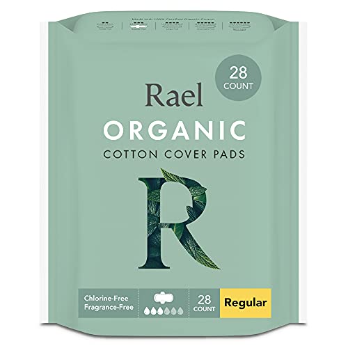 Rael Pads For Women, Organic Cotton Cover Pads - Regular Absorbency, Unscented, Ultra Thin Pads with Wings for Women (Regular, 28 Count)