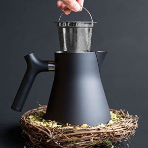 Fellow Raven Stovetop Tea Kettle - Teapot with Integrated Stainless Steel Loose Leaf Tea Infuser and Thermometer, No Whistle Kettles, Matte Black, 1 Liter