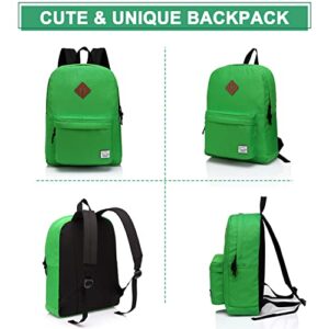 VASCHY Lightweight Backpack for School, Classic Basic Water Resistant Casual Daypack for Travel with Bottle Side Pockets (Green)