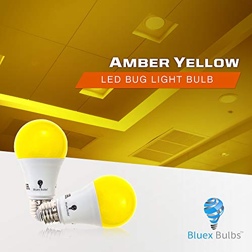 2-Pack BlueX A19 Amber Yellow LED Bug Light Bulb No Blue Light Outdoor 650 Lumens 120V E26 Medium Base LED 9.5 - Watt (60-watt Replacement) A19 Outdoor Bug LED Warm Light Bulb