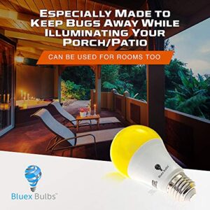 2-Pack BlueX A19 Amber Yellow LED Bug Light Bulb No Blue Light Outdoor 650 Lumens 120V E26 Medium Base LED 9.5 - Watt (60-watt Replacement) A19 Outdoor Bug LED Warm Light Bulb