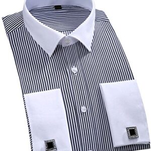 Cloudstyle Men's Dress Shirt Slim Fit Button Down Stripe Checked Shirt