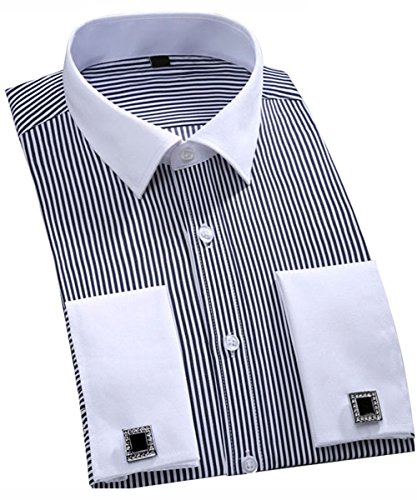 Cloudstyle Men's Dress Shirt Slim Fit Button Down Stripe Checked Shirt