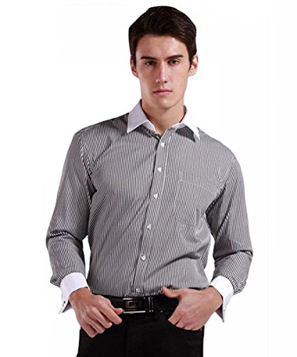 Cloudstyle Men's Dress Shirt Slim Fit Button Down Stripe Checked Shirt