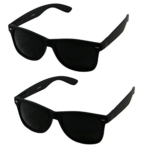 ShadyVEU Super Dark Round Sunglasses UV400 Casual Blacked Out 80's Retro Shades (Soft 2-Pack Deal, Dark Black)