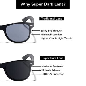 ShadyVEU Super Dark Round Sunglasses UV400 Casual Blacked Out 80's Retro Shades (Soft 2-Pack Deal, Dark Black)