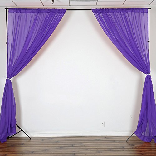 BalsaCircle 10 feet x 10 feet Purple Sheer Voile Backdrop Drapes Curtains 2 Panels 5x10 ft - Wedding Ceremony Party Home Decorations