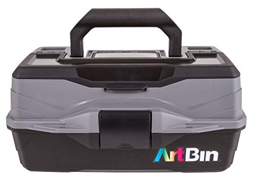 ArtBin 6891AG 1-Tray Art Supply Box, Portable Art & Craft Organizer with Lift-Up Tray, [1] Plastic Storage Case, Gray/Black