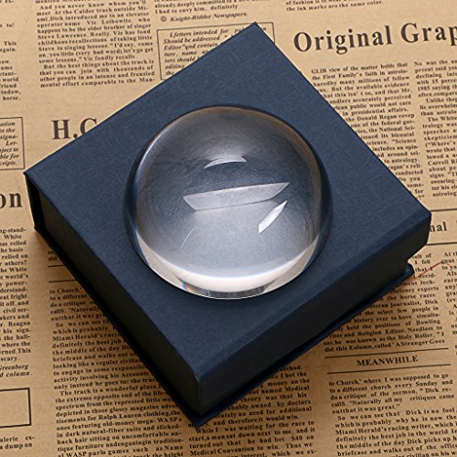 OwnMy 4" Crystal Glass Magnifier, Glide Paperweight Magnifying Glass Dome, Crystal Half Ball Sphere Lens for Photography/Decoration, Reading Aid