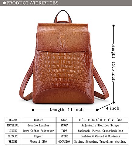 COOLCY Women Real Leather Backpack Shoulder Bag