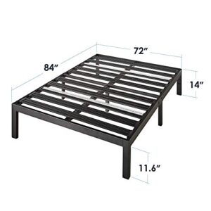 Mellow Rocky Base E 14" Platform Bed Heavy Duty Steel Black, w/ Patented Wide Steel Slats (No Box Spring Needed) - Cal King