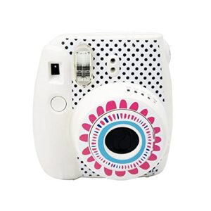 forapid creative fujifilm mini 9/ mini 8 camera decorative body sticker/camera decor sticker decals compatible with fujifilm mini 9/8/8+ camera – sunflower/white black dots