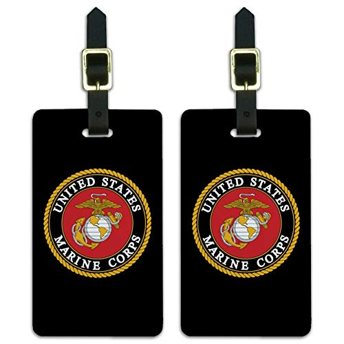 Marines USMC Emblem Black Yellow Red Luggage ID Tags Cards Set of 2