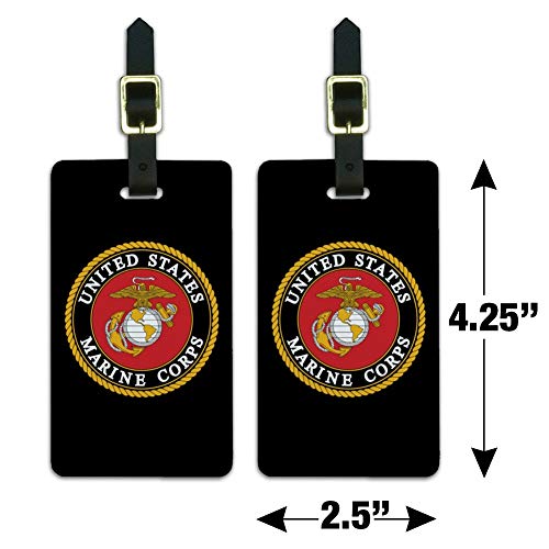 Marines USMC Emblem Black Yellow Red Luggage ID Tags Cards Set of 2