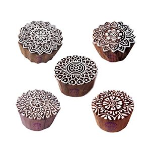 artistic motif round and mandala block print wood stamps (set of 5)