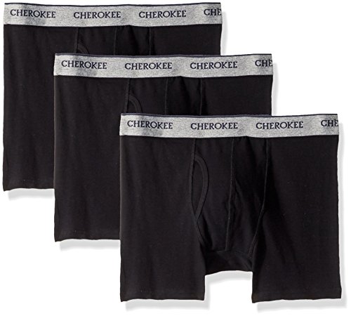 Cherokee Men's 3-Pack Cotton Stretch Boxer Brief Underwear, Multicolor, Black, Medium