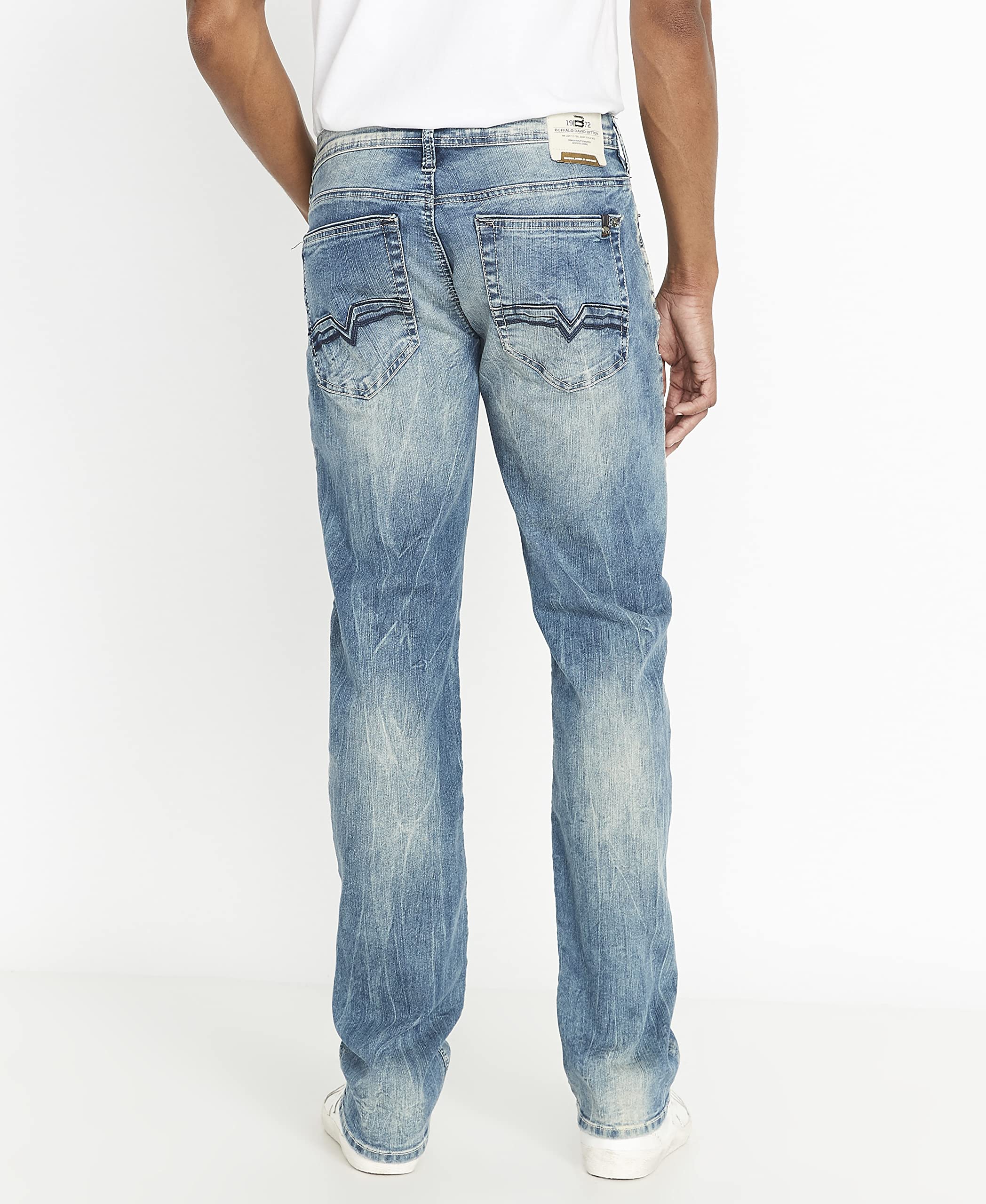 Buffalo David Bitton Men's Relaxed Straight Driven Jeans, Sandblasted Blue Wash Indigo, 34W x 32L