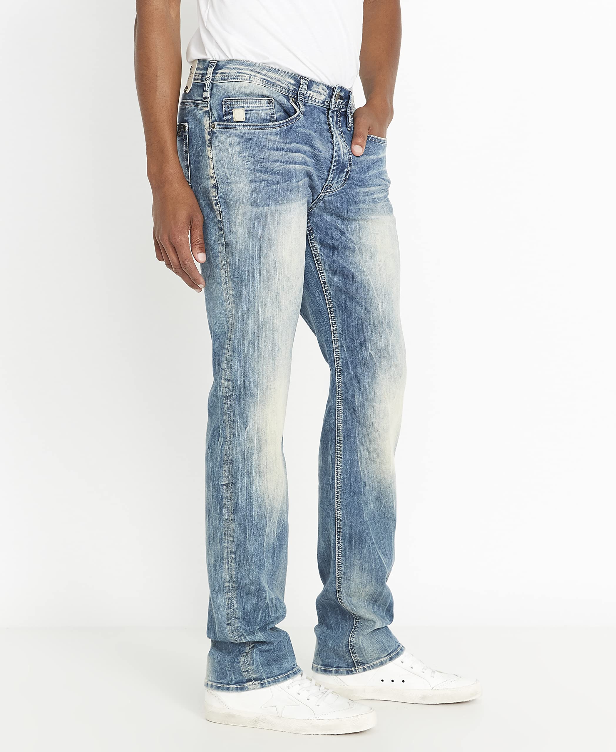 Buffalo David Bitton Men's Relaxed Straight Driven Jeans, Sandblasted Blue Wash Indigo, 34W x 32L