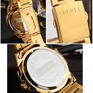 DREAMING Q&P Gold Men's Luxury Wrist Watches for Man,Black Face Stainless Steel Classic Business Golden Series Watch