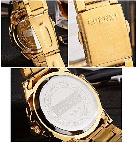 DREAMING Q&P Gold Men's Luxury Wrist Watches for Man,Black Face Stainless Steel Classic Business Golden Series Watch