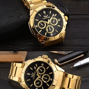 DREAMING Q&P Gold Men's Luxury Wrist Watches for Man,Black Face Stainless Steel Classic Business Golden Series Watch