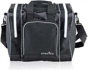 athletico bowling bag for single ball - single ball tote bag with padded ball holder - fits a single pair of bowling shoes up to mens size 14 (black)