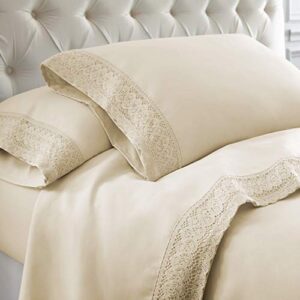 Modern Threads Soft Microfiber Crochet Lace Sheets - Luxurious Microfiber Bed Sheets - Includes Flat Sheet, Fitted Sheet with Deep Pockets, & Pillowcases Blush Twin