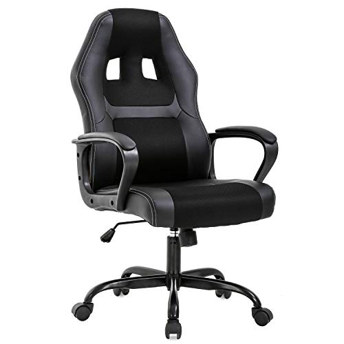 Office Chair PC Gaming Chair Cheap Desk Chair Ergonomic PU Leather Executive Computer Chair Lumbar Support for Women, Men (Black)