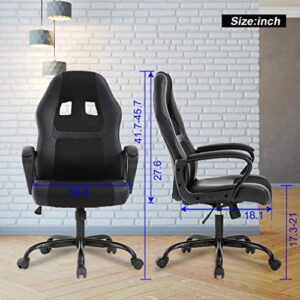 Office Chair PC Gaming Chair Cheap Desk Chair Ergonomic PU Leather Executive Computer Chair Lumbar Support for Women, Men (Black)